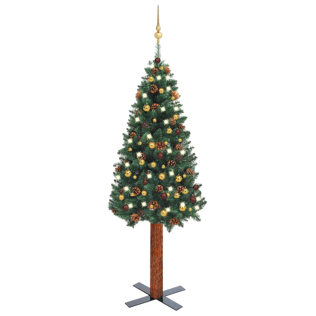 Ohut joulukuusi LED-valoilla ja palloilla vihreä 180 cm ...