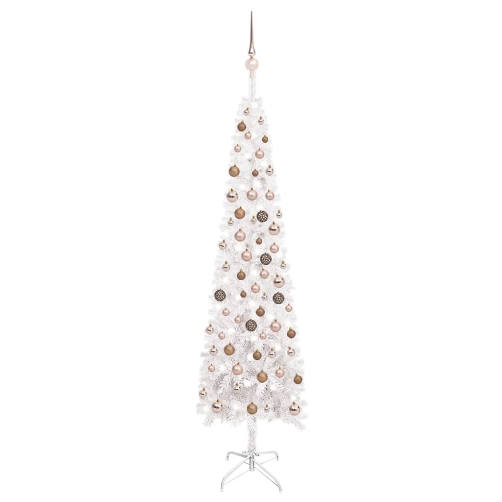 Ohut joulukuusi LED-valoilla ja palloilla valkoinen 210 cm ...
